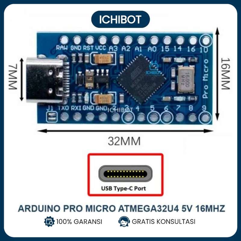 Pro Micro ATmega32U4 5V 16MHz Arduino Type C Type-C ATmega 32U4 ...